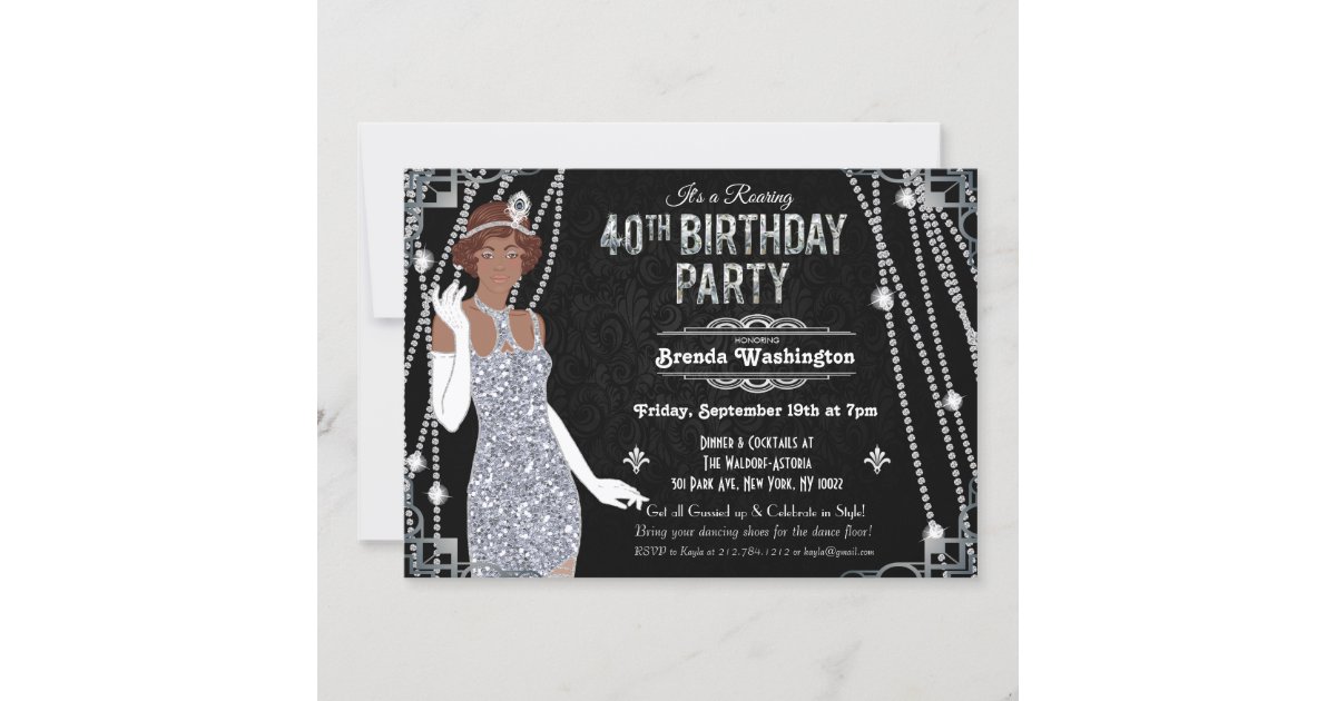 African American Flapper Girl Birthday Invitation | Zazzle