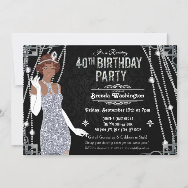 African American Flapper Girl Birthday Invitation | Zazzle