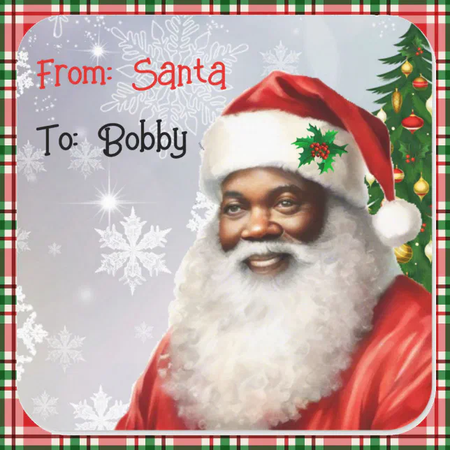 African American From Santa Child's Name Square Sticker | Zazzle