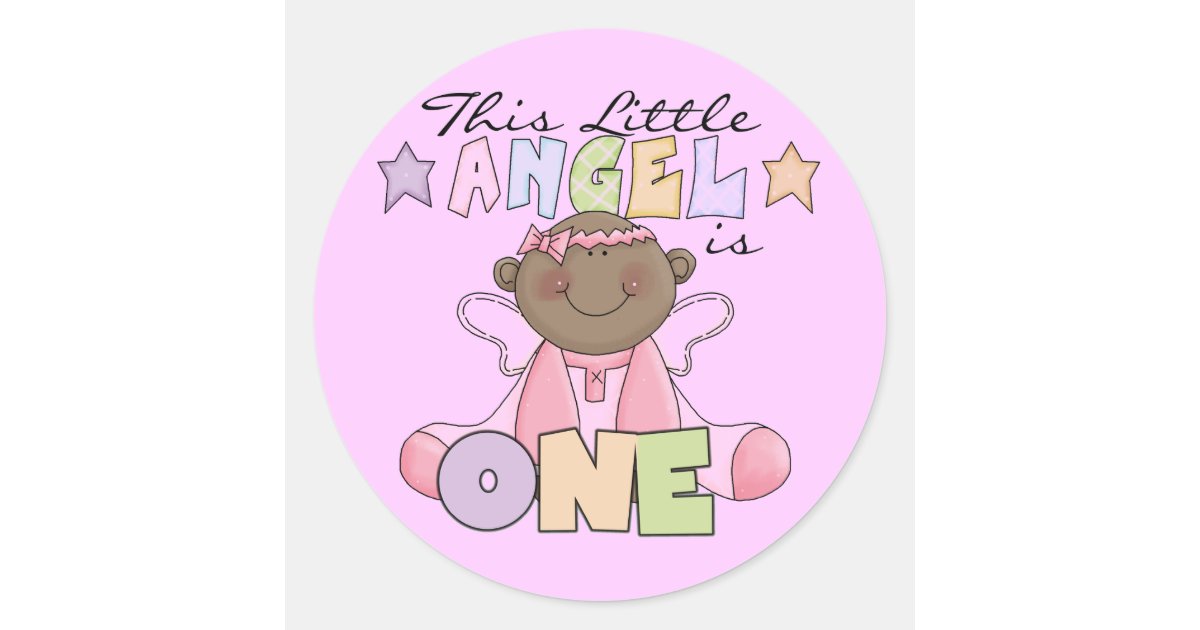 African American Girl Angel 1st Birthday Classic Round Sticker | Zazzle