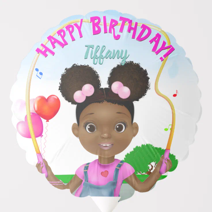 African American Girl Jump Rope Happy Birthday Balloon | Zazzle