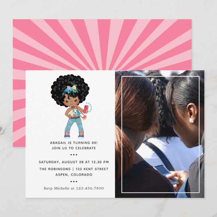 African American Girl Photo Booth Selfie Birthday Invitation | Zazzle.com
