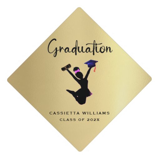 African American Girly Gold Graduation Cap Topper | Zazzle