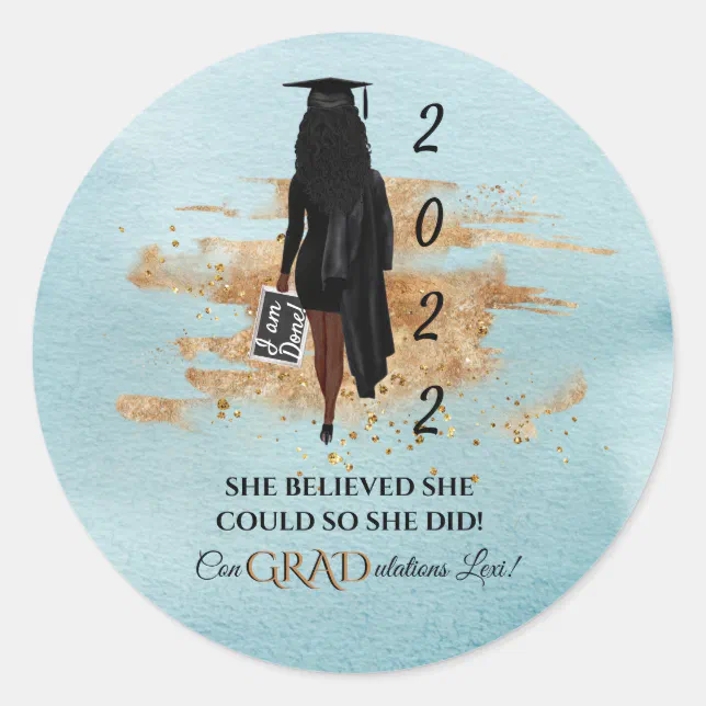 African American Graduation Invitation (Dark Skin) Classic Round ...