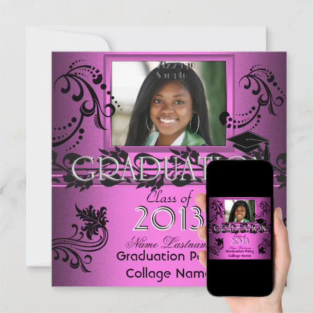 African American Graduation Party Pink Girl Photo Invitation | Zazzle