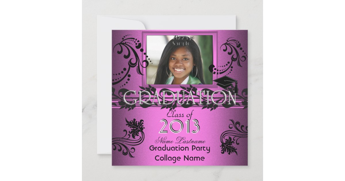 African American Graduation Party Pink Girl Photo Invitation | Zazzle