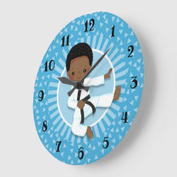 African American Karate Boy Judo Martial Arts Large Clock | Zazzle