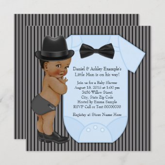 African American Little Man Baby Boy Shower Invitation | Zazzle