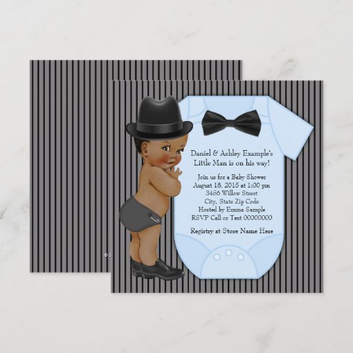 African American Little Man Baby Boy Shower Invitation | Zazzle