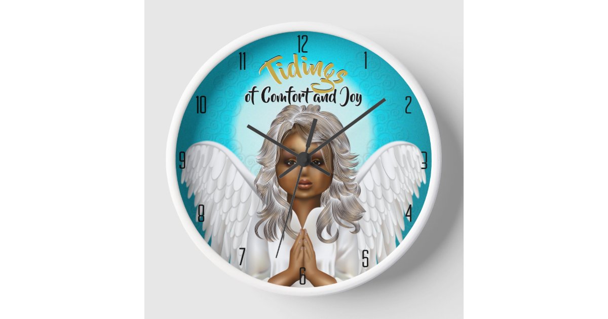 African American Praying Angel Clock | Zazzle