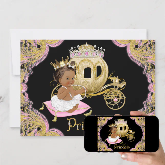 African American Princess Pink Black Baby Shower Invitation | Zazzle