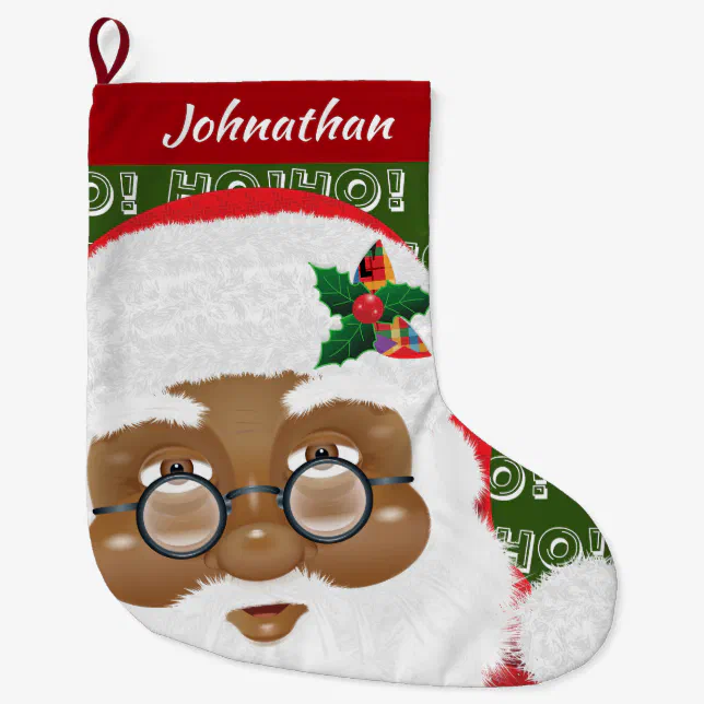 African American Santa Claus Christmas Holiday Large Christmas Stocking ...