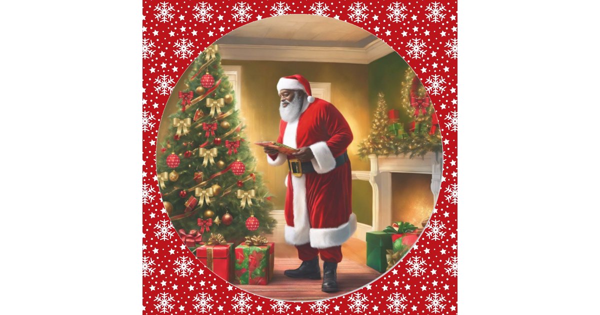 African American Santa Is Checking His List Classic Round Sticker | Zazzle