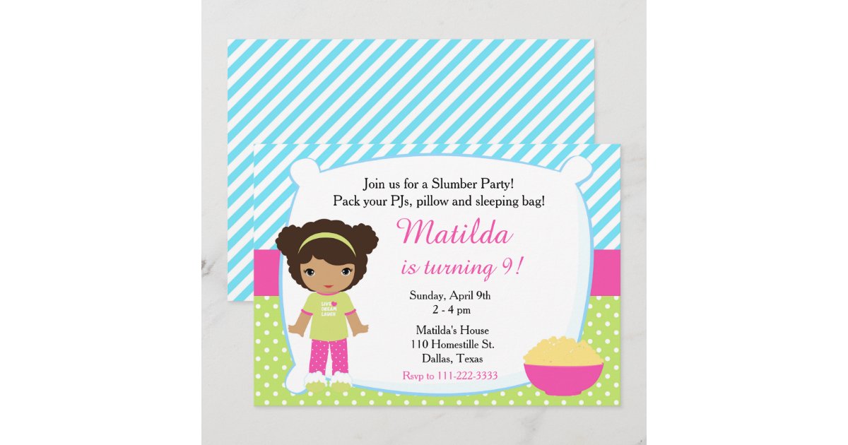 African American Sleepover Slumber Party Birthday Invitation | Zazzle