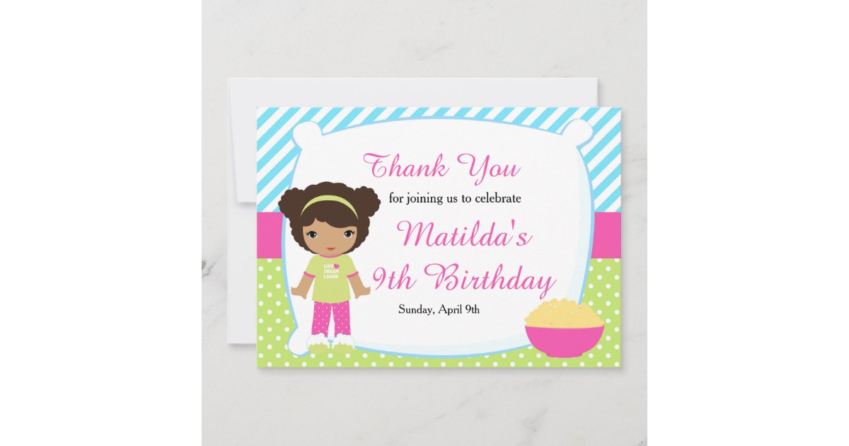 African American Sleepover Slumber Party Birthday Thank You Card | Zazzle
