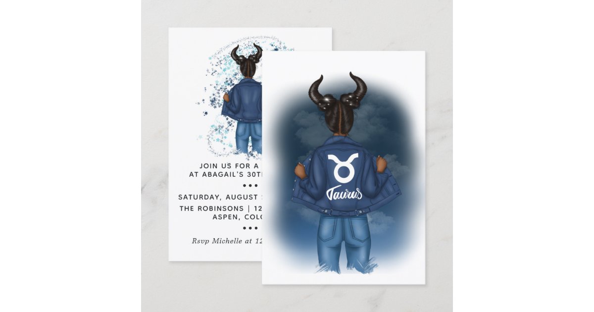 African American Taurus Sign Birthday Party Invitation | Zazzle