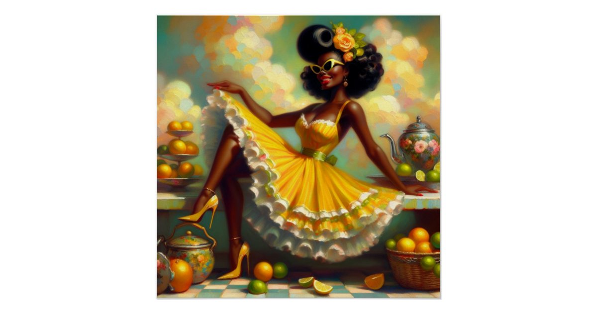 African American Vintage Pin-Up Fantasy Lemon/Lime Poster | Zazzle