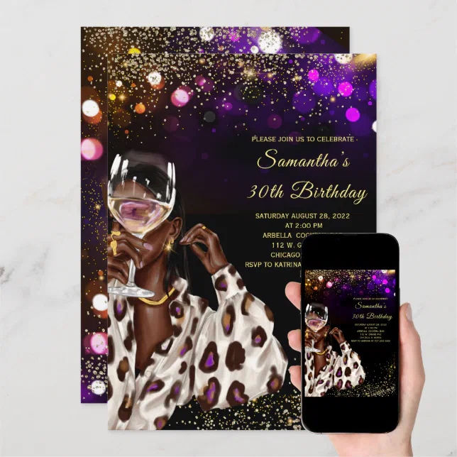 African American Woman Birthday Invitations | Zazzle