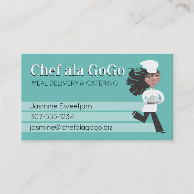 African American woman chef food delivery catering Business Card | Zazzle