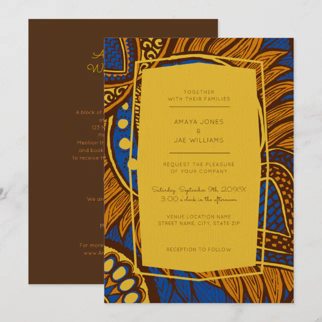 African Ankara Blue Floral Wedding Invitation | Zazzle