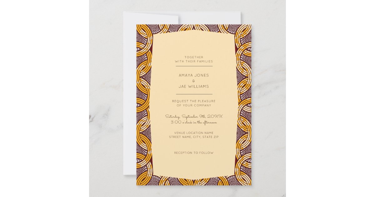 African Ankara Kitenge Gold Wedding Invitation | Zazzle