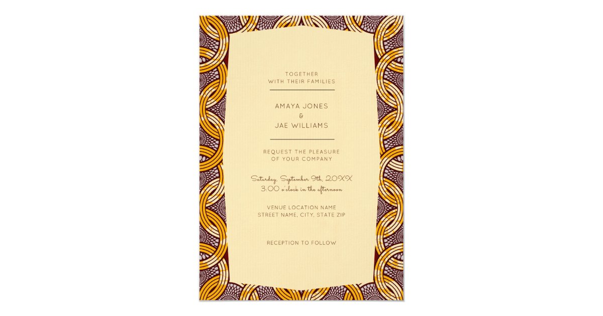 African Ankara Kitenge Gold Wedding Invitation | Zazzle.com