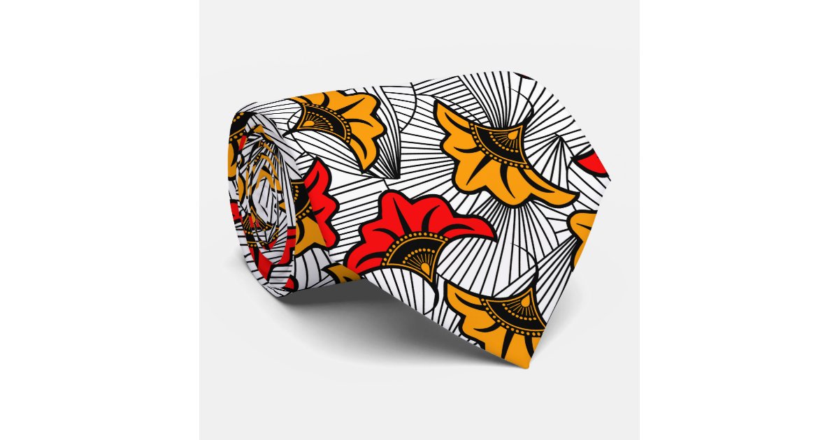 African Ankara Red and Gold Floral Patterned Neck Tie | Zazzle