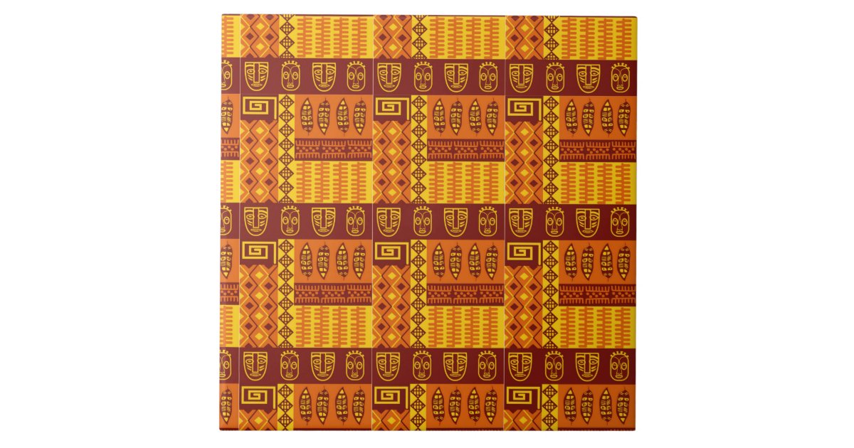 African Art Geometric Pattern Ceramic Tile | Zazzle