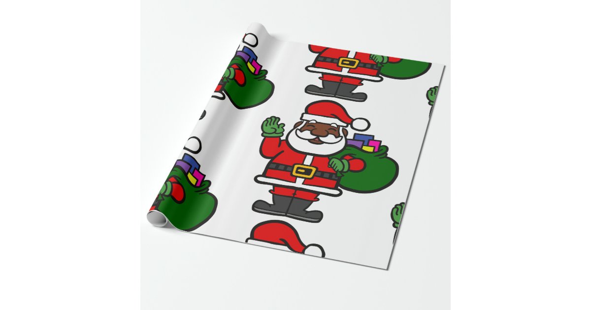 african black santa claus xmas wrapping paper | Zazzle
