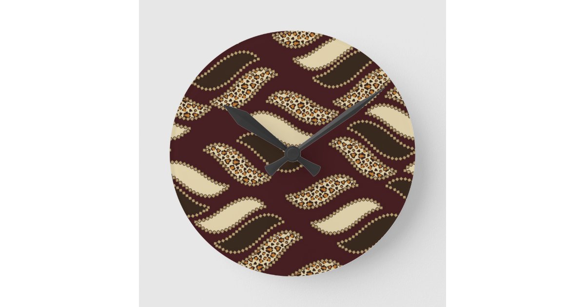 African cheetah skin pattern round clock | Zazzle