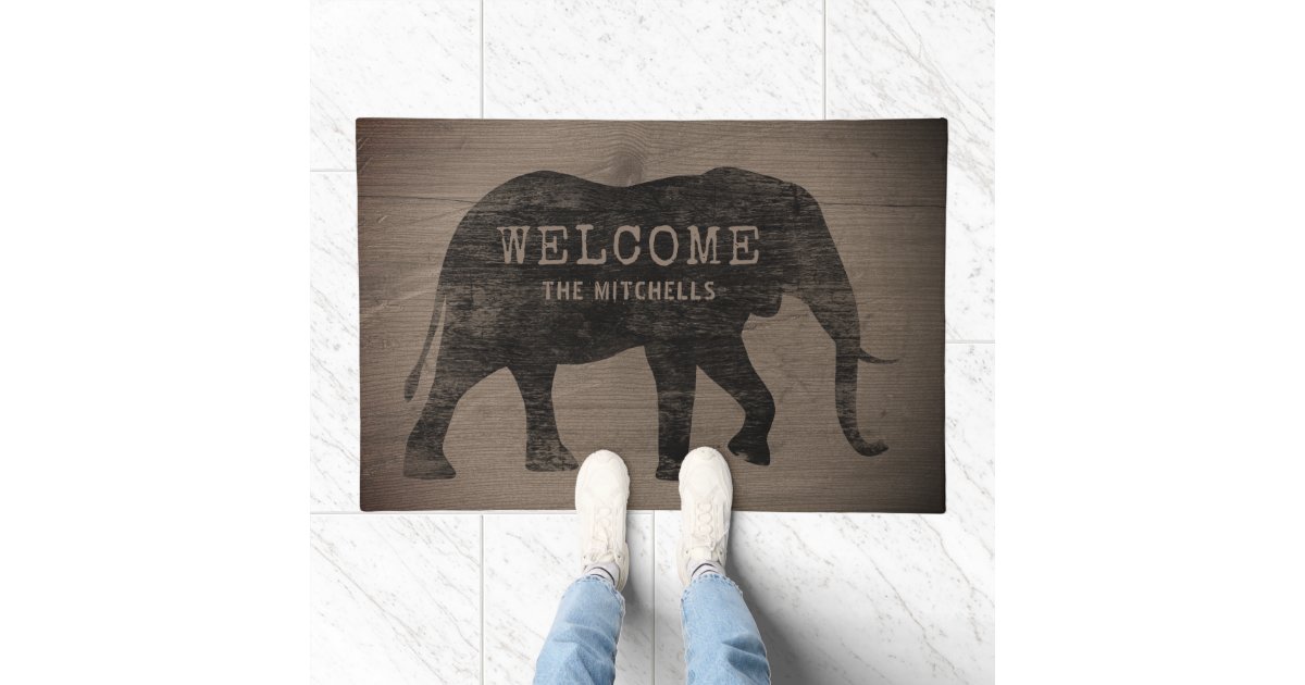 African Elephant Silhouette Rustic Style Custom Doormat | Zazzle