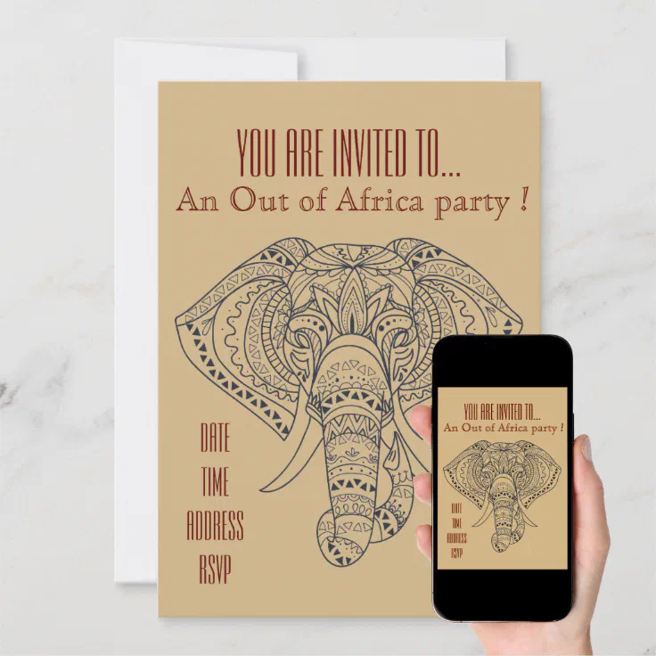African Elephant themed Out of Africa party Invitation | Zazzle