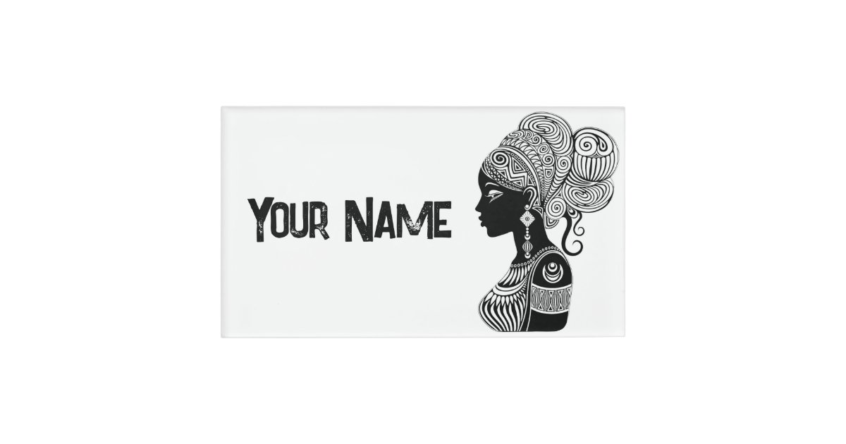 African Girl Portrait Tribal Tattoo Name Tag | Zazzle