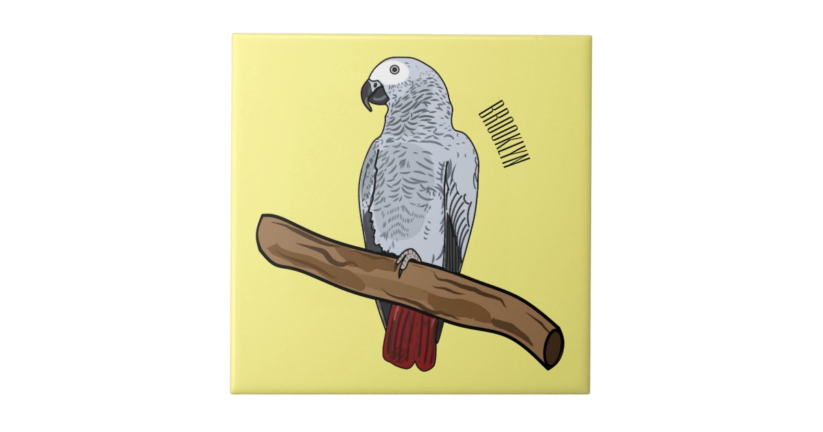 African grey parrot cartoon illustration ceramic tile | Zazzle