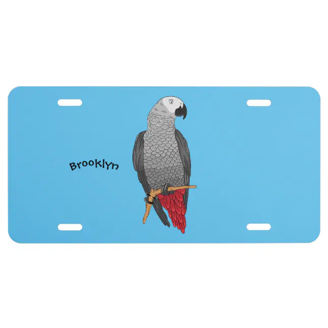 African grey parrot cartoon illustration license plate | Zazzle