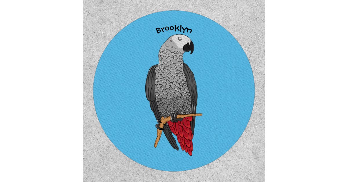 African grey parrot cartoon illustration patch | Zazzle