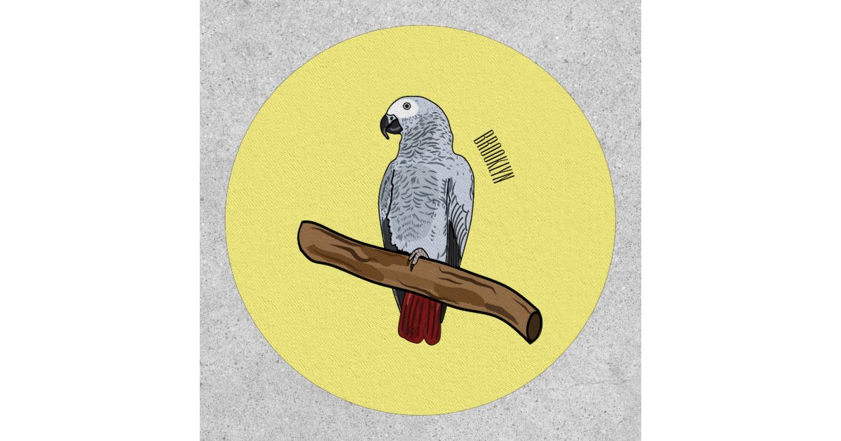 African grey parrot cartoon illustration patch | Zazzle