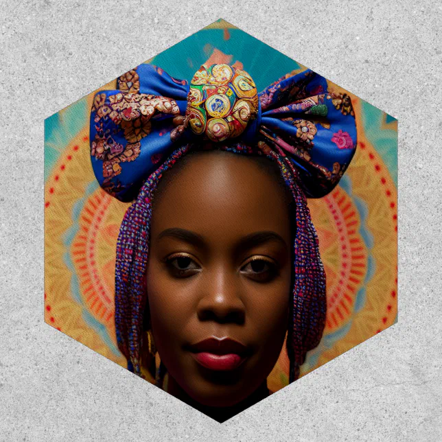 African lady with big bow and medallion patch | Zazzle