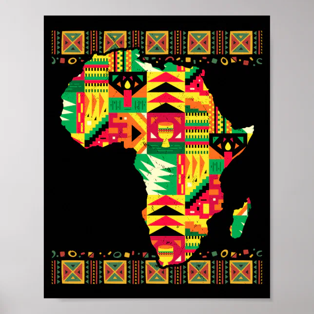 African Map Kente Art Black Afro Pride Africa Poster | Zazzle