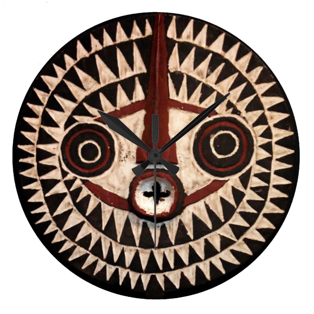 African Mask Round Wall Clock - Tribal Decor | Zazzle