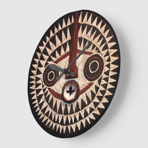 African Mask Round Wall Clock - Tribal Decor | Zazzle