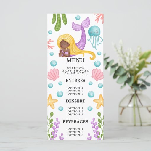 African Mermaid Ocean Baby Shower Menu | Zazzle