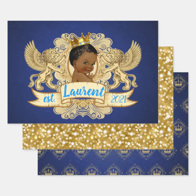 African Prince Royal Blue & Gold Glitter Fancy Wrapping Paper Sheets ...