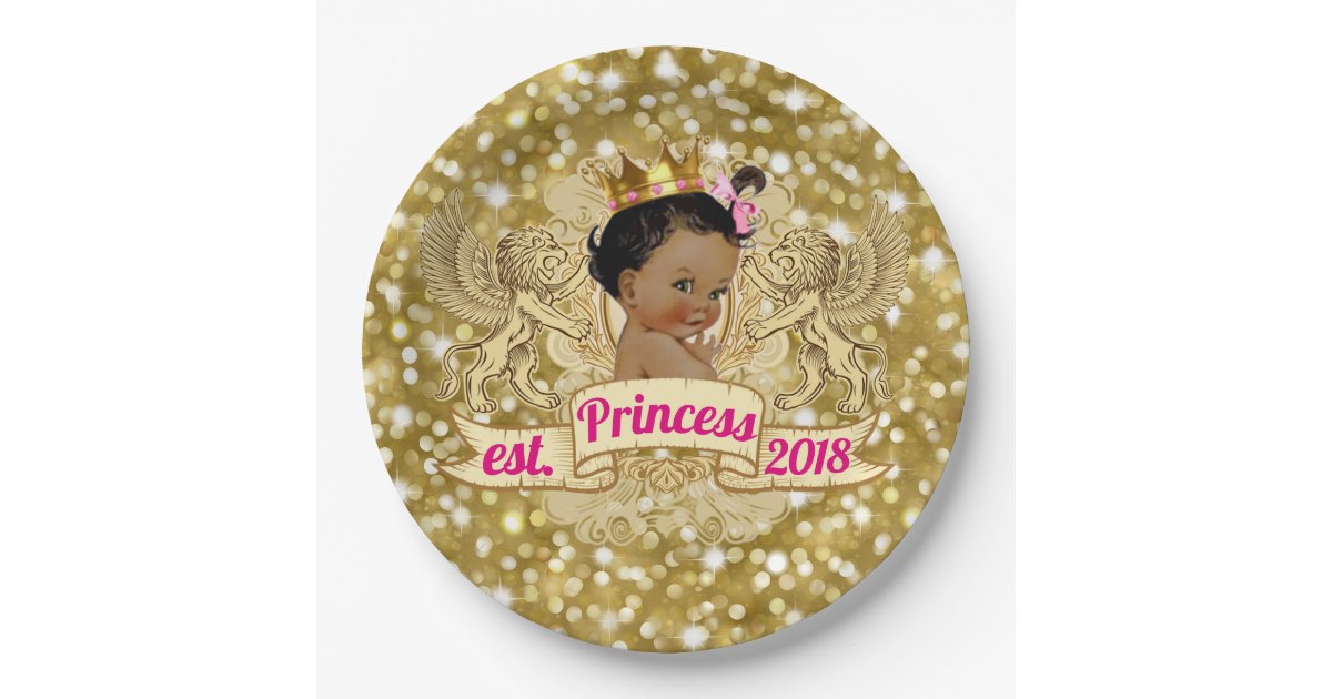 African Princess Pink and Gold Glitter Plates | Zazzle