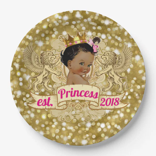 African Princess Pink and Gold Glitter Plates | Zazzle