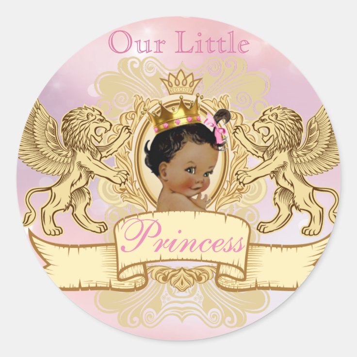 African Princess| Regal Lions Crest| Pink & Gold Classic Round Sticker ...