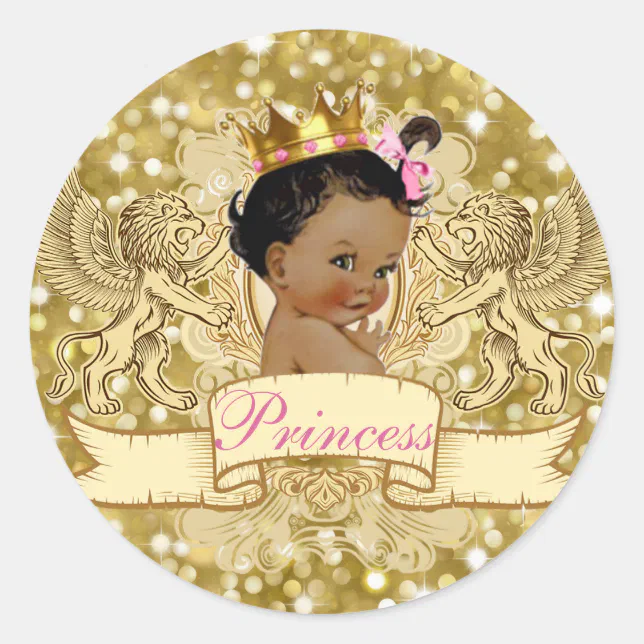 African Princess Royal Gold Glitter Favor Sticker | Zazzle