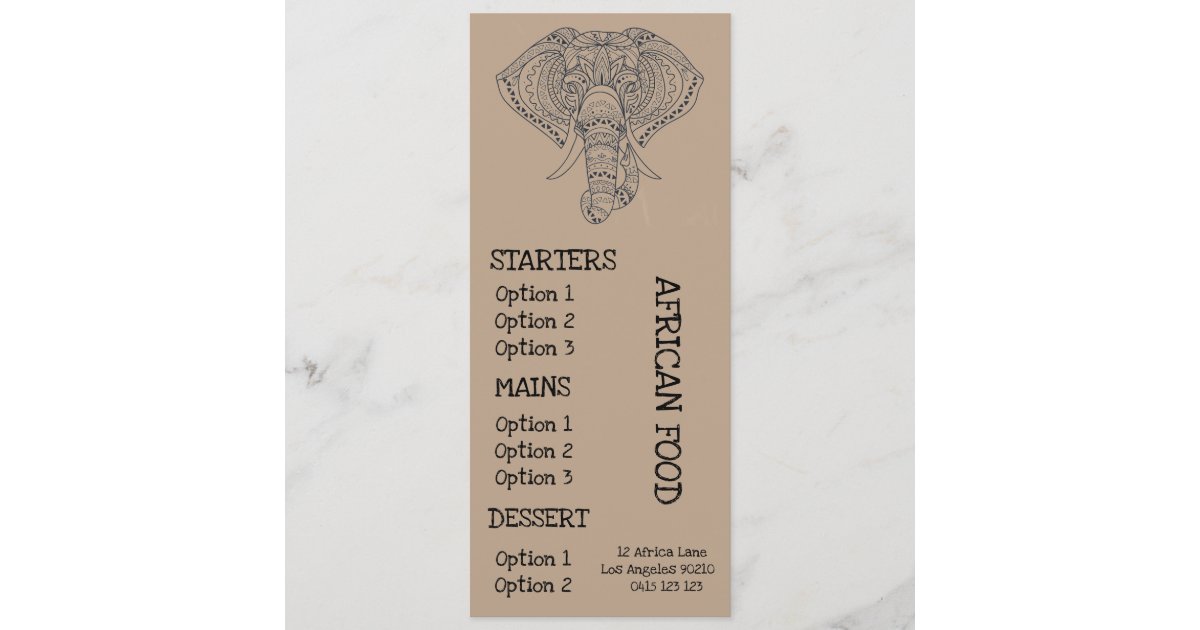 African restaurant dinner menu | Zazzle
