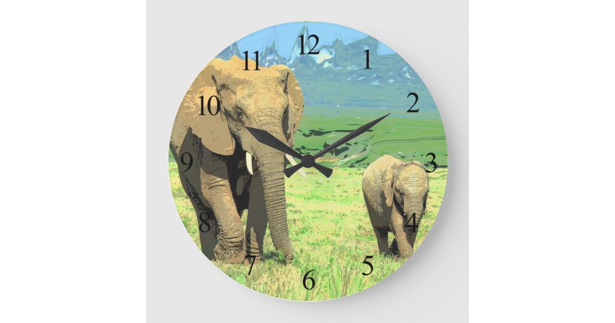 African Safari Elephants Large Clock | Zazzle