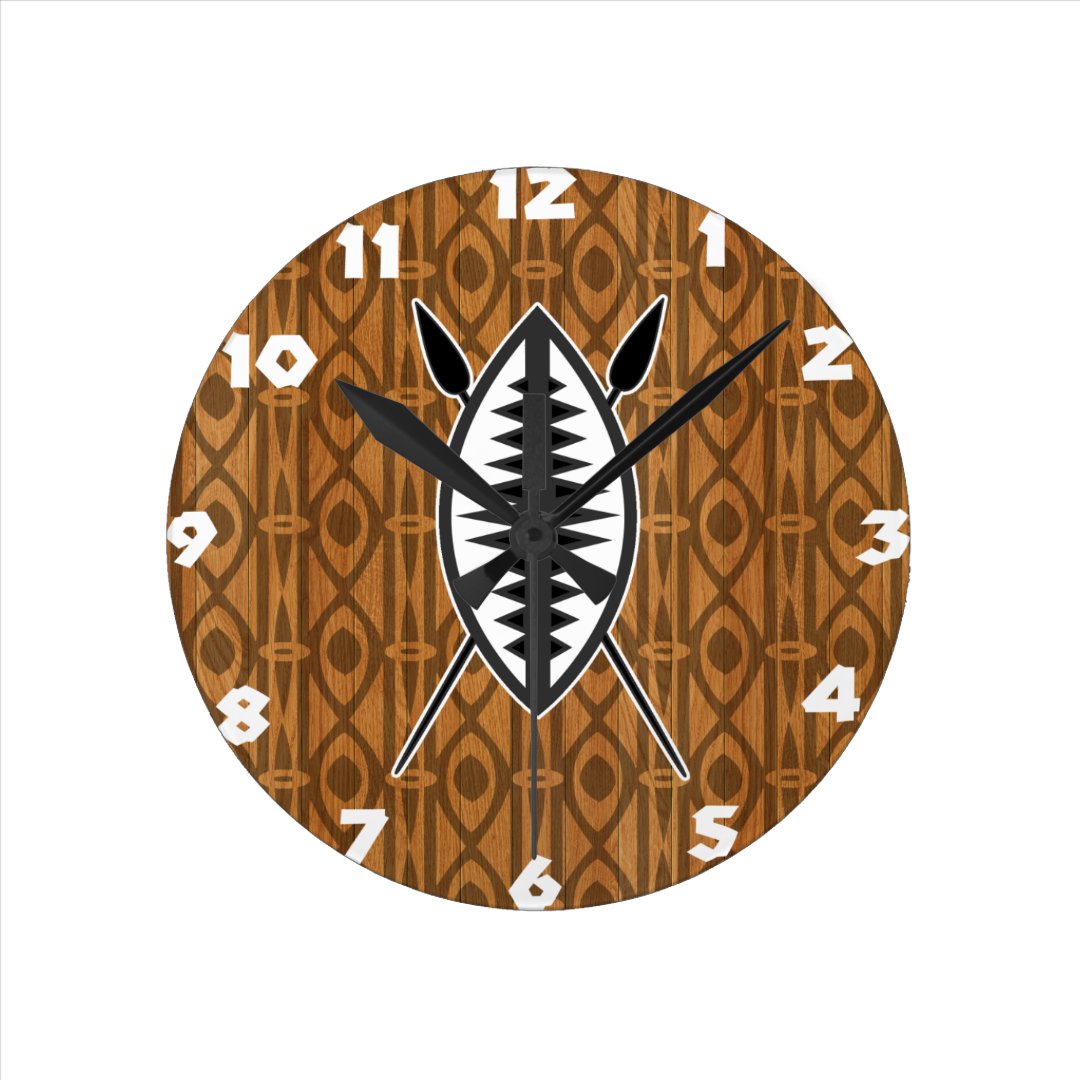 African Shield and Spears Wall Clock | Zazzle
